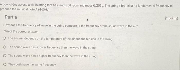 Solved A bow slides across a violin string that has length | Chegg.com