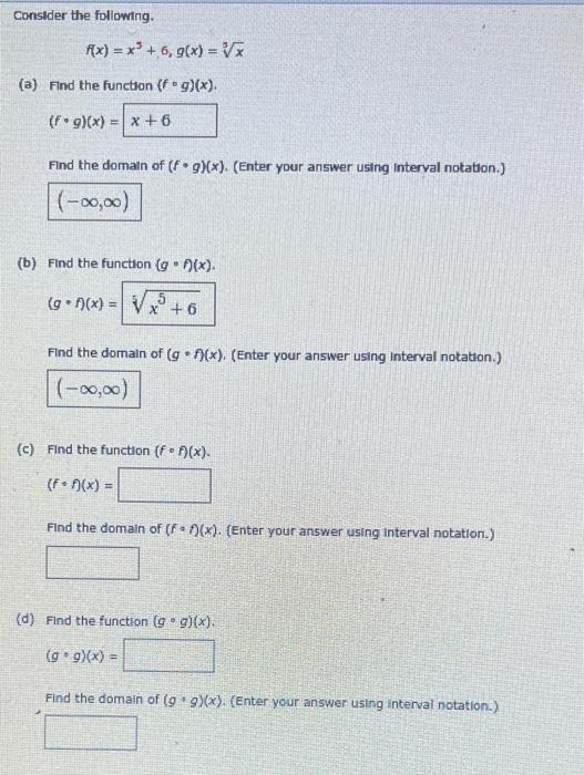 Solved Consider The Following F X X3 6 G X 3x A Find