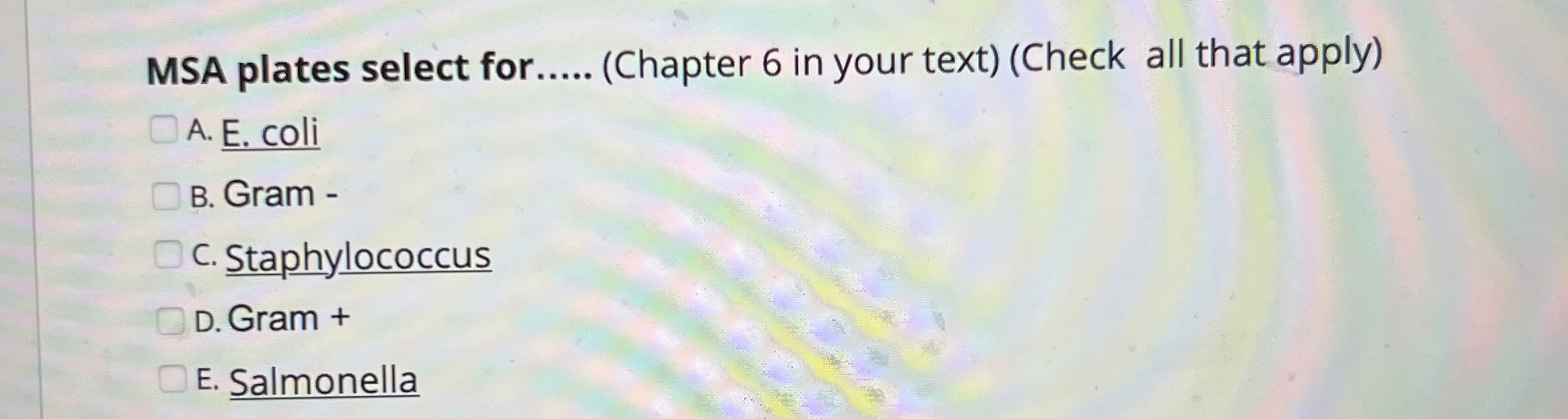 Solved MSA plates select for q, (Chapter 6 ﻿in your | Chegg.com