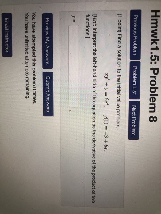 Solved Hmwk1 5 Problem 8 Previous Problem Problem List Next