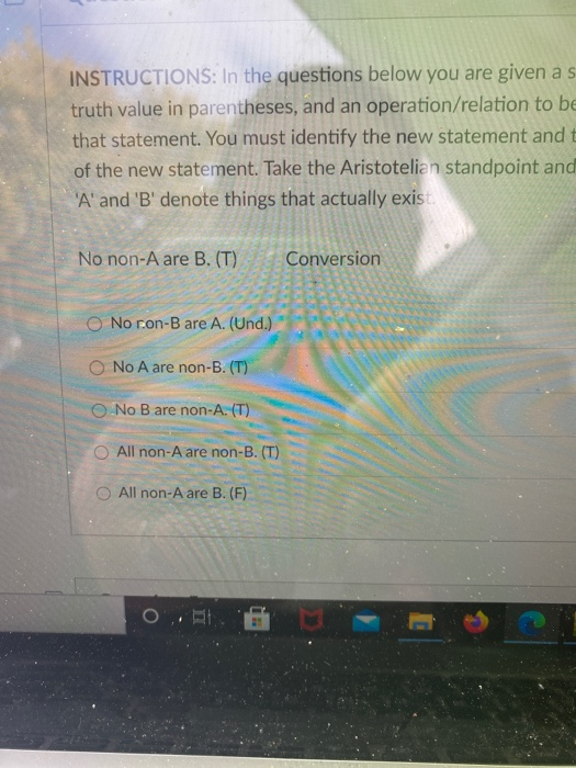 Solved Some A are non-B. (F) Obversion O Some A are not B. | Chegg.com
