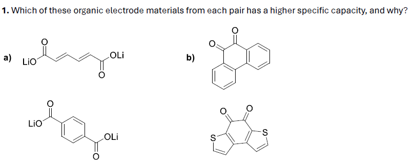 Solved 1. ﻿Which of these organic electrode materials from | Chegg.com
