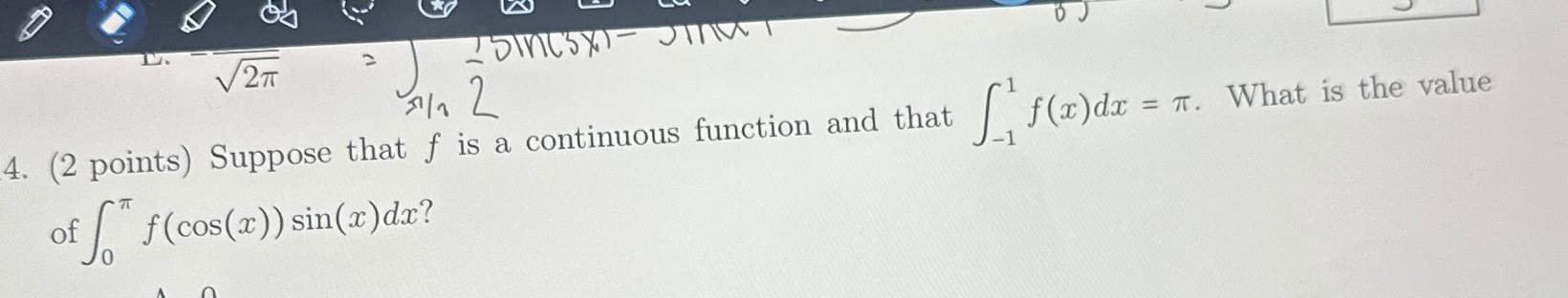 Solved (2 ﻿points) ﻿Suppose that f ﻿is a continuous function | Chegg.com