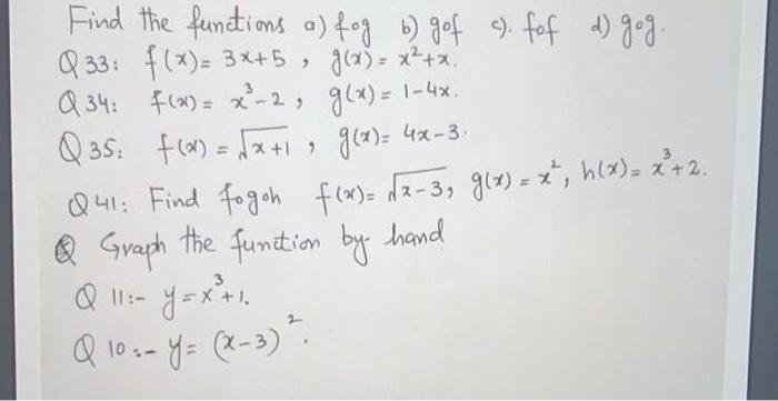 Solved Find the functions a) fog b) gof c). fof d) gog. Q33: | Chegg.com