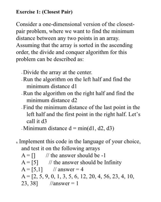 Solved - Minimum distance d=min(d1, d2, d3) a. Implement | Chegg.com