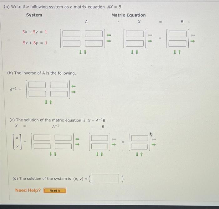 Solved (a) Write the following system as a matrix equation | Chegg.com