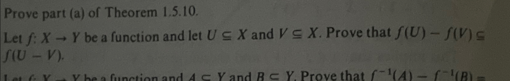 Solved Let f:x→Y ﻿be a function and let Usubex and Vsubex. | Chegg.com