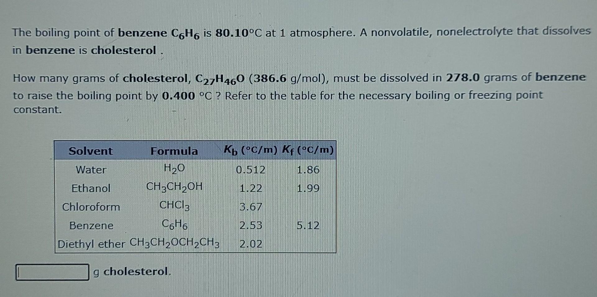 Solved The boiling point of benzene C6H₁ is 80.10°C at 1 | Chegg.com