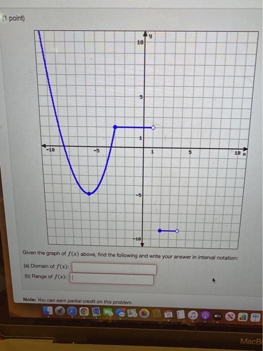 Solved (1 point) y 1e -10 -5 1 5 18 -5 -10 Given the graph | Chegg.com