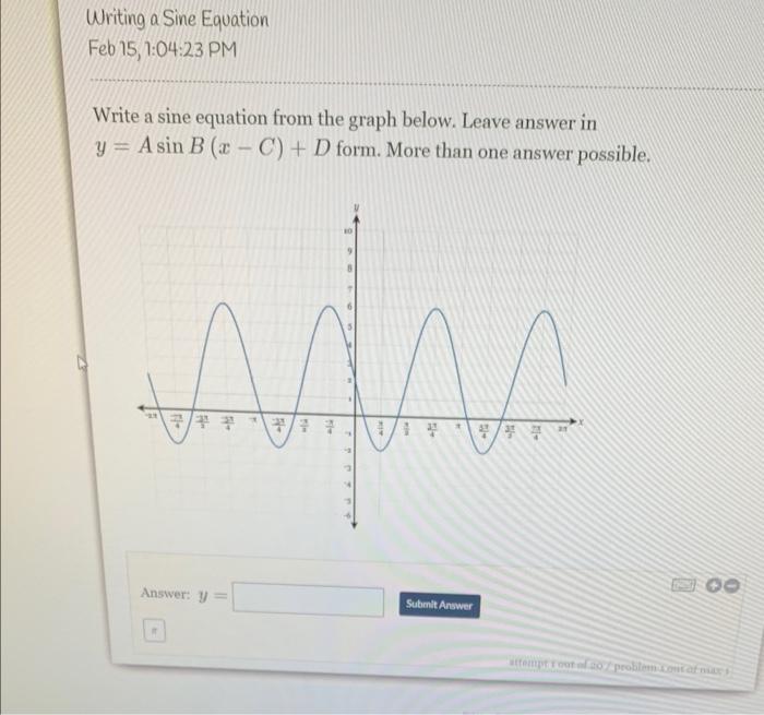 Solved Write a sine equation from the graph below. Leave | Chegg.com