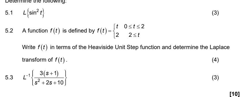 Solved 5.1 L{sin2t} 5.2 A function f(t) is defined by | Chegg.com