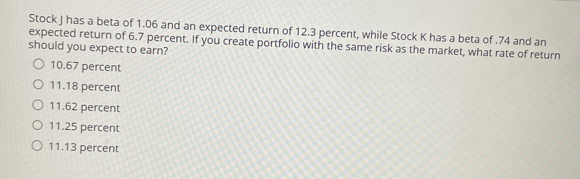Solved Stock J has a beta of 1.06 ﻿and an expected return of | Chegg.com