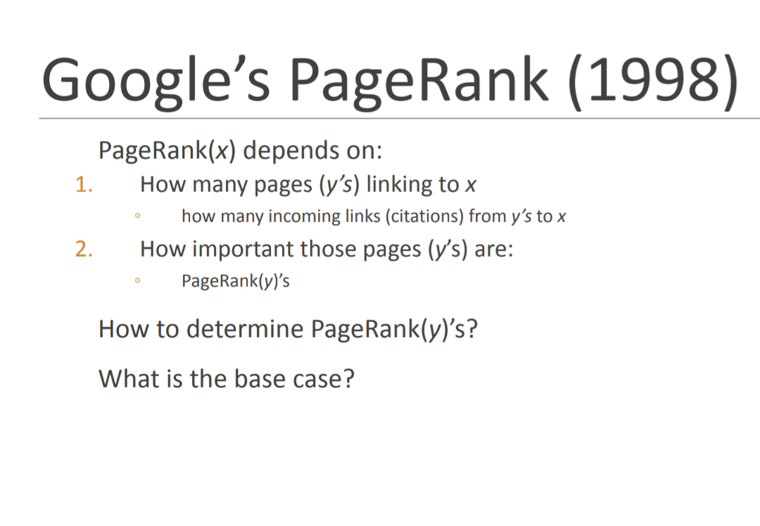 Solved PageRank (x) depends on: 1. How many pages ( y 's) | Chegg.com