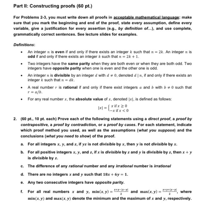 Solved Part II: Constructing proofs (60 pt.) For Problems | Chegg.com