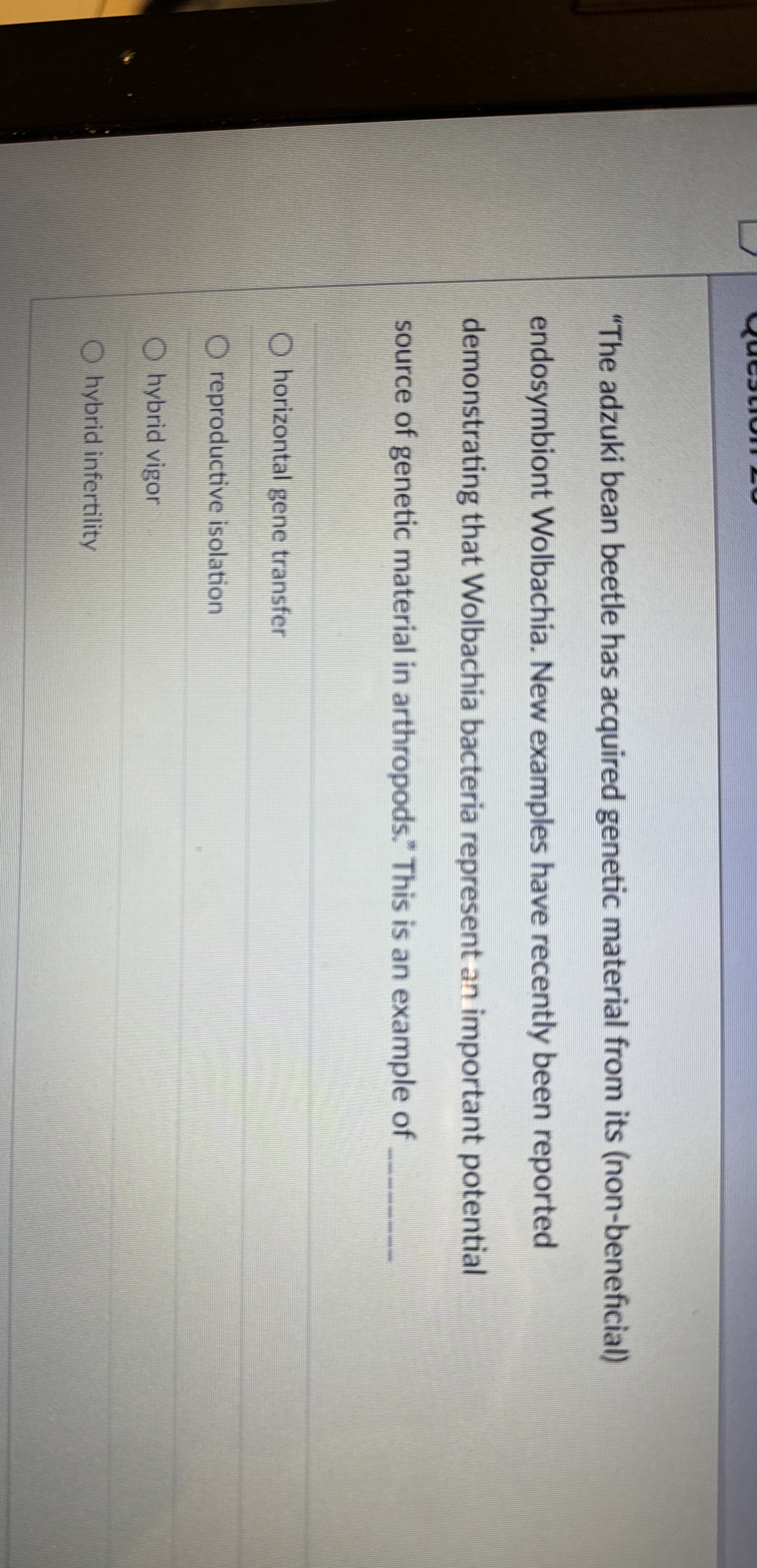 Solved "The adzuki bean beetle has acquired genetic material | Chegg.com