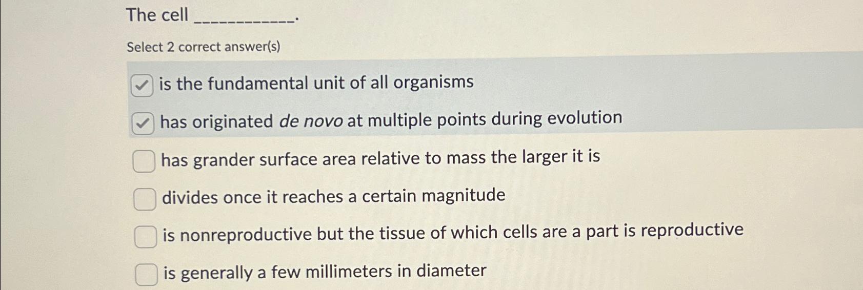 Solved The cellSelect 2 ﻿correct answer(s)is the fundamental | Chegg.com