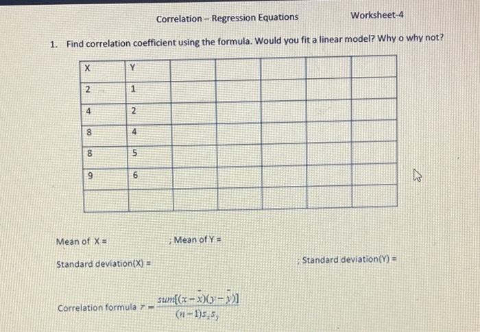 Solved I believe I found the correlation coeffecient | Chegg.com