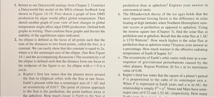 Solved 1. Return to our Daisyworld analogy from Chapter 2. | Chegg.com