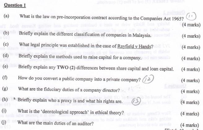 Solved (a) What is the law on pre-incorporation contract | Chegg.com