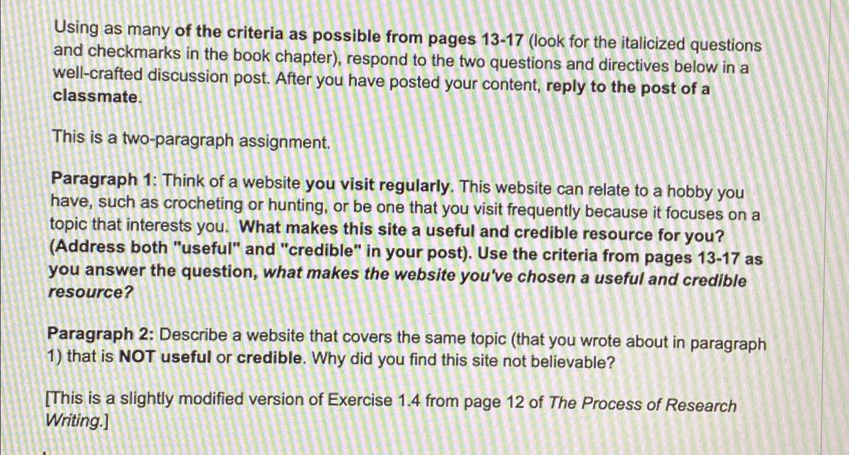 Using as many of the criteria as possible from pages | Chegg.com