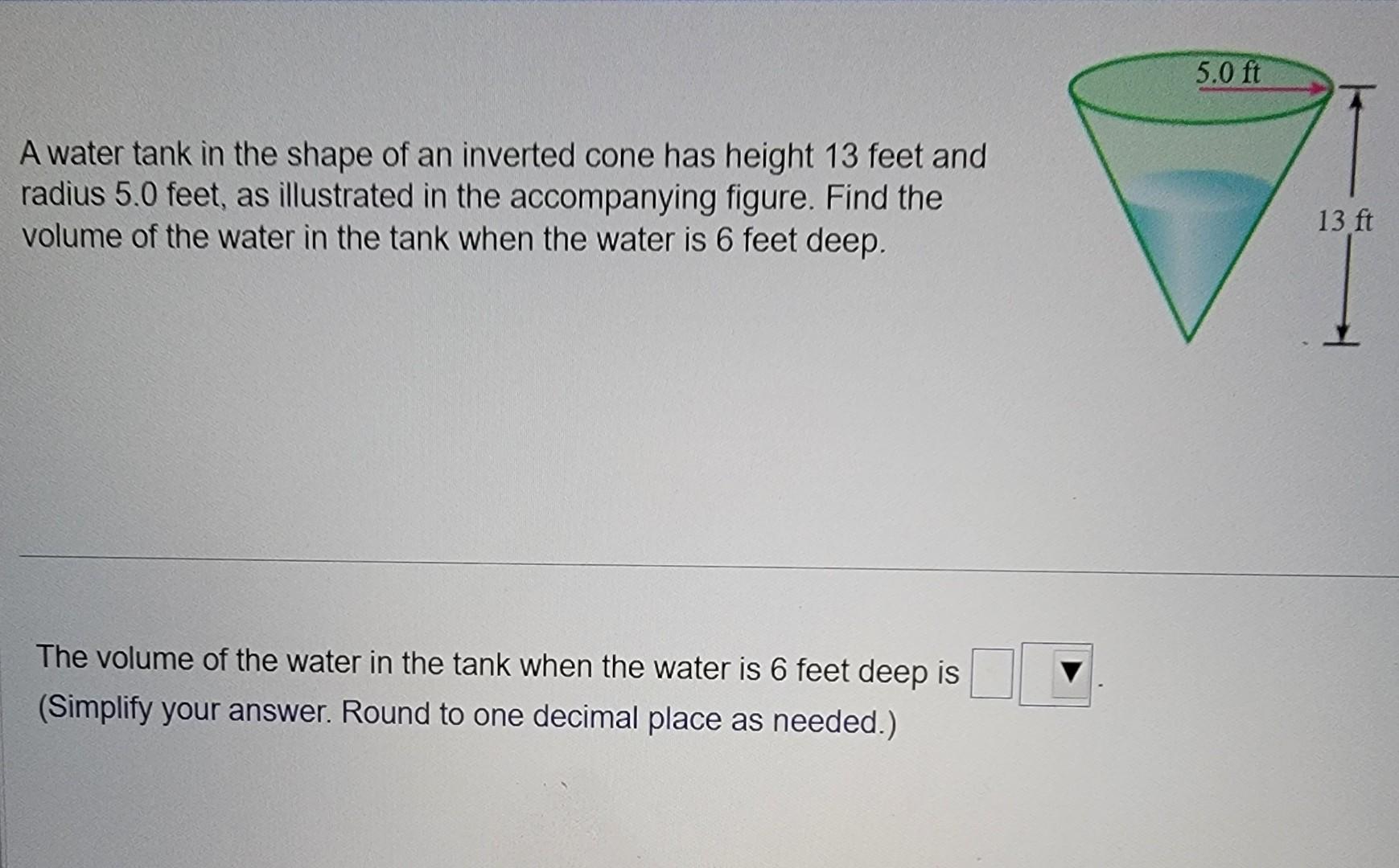 Solved A water tank in the shape of an inverted cone has | Chegg.com
