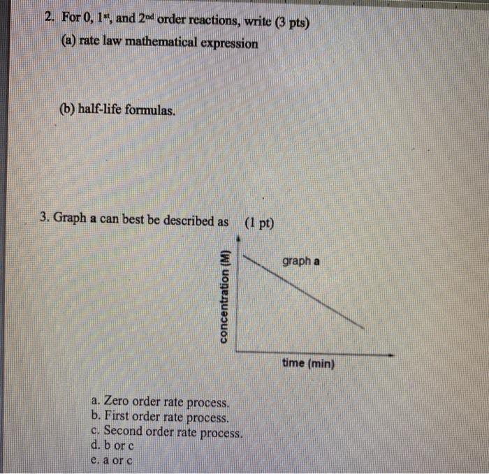 Solved 2. For 0, 1s, and 2nd order reactions, write (3 pts) | Chegg.com