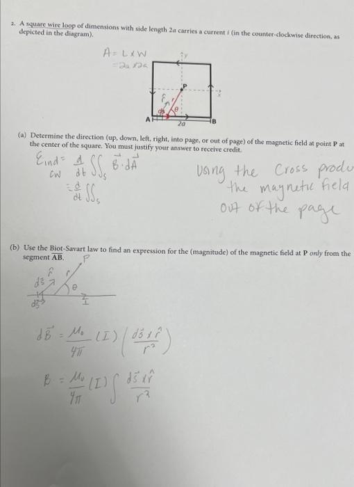 Solved 2. A square wire loop of dimensions with side length | Chegg.com