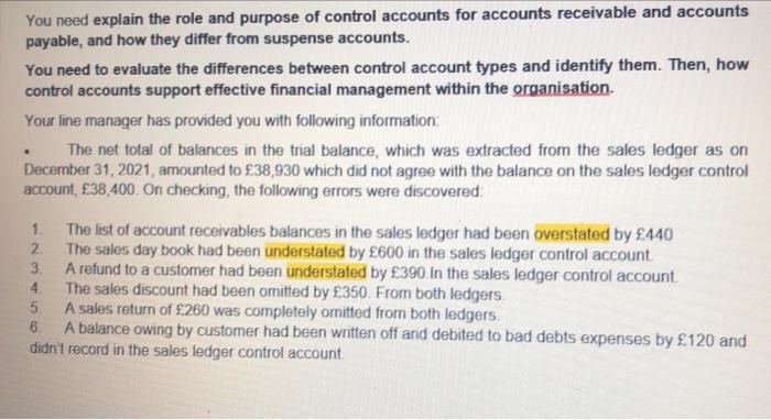 Solved You need explain the role and purpose of control | Chegg.com