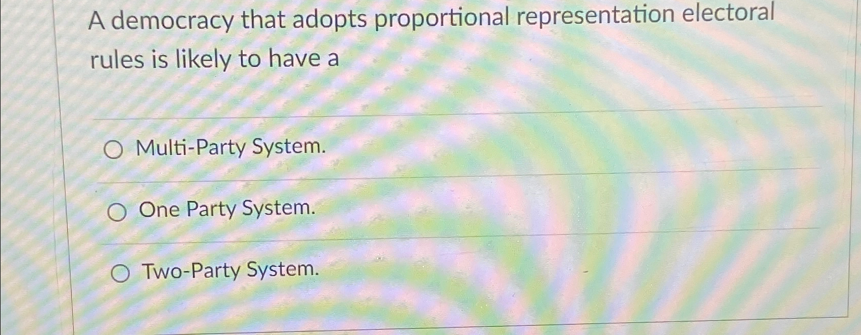 Solved A democracy that adopts proportional representation | Chegg.com