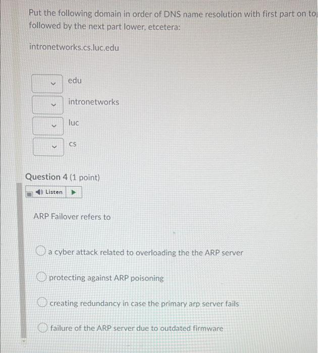 Solved Question 1 (1 point) Listen ARP is for A wireshark | Chegg.com