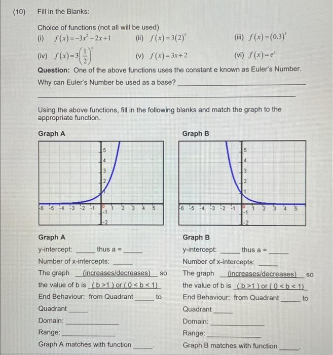 Solved 0) Fill in the Blanks: Choice of functions (not all | Chegg.com