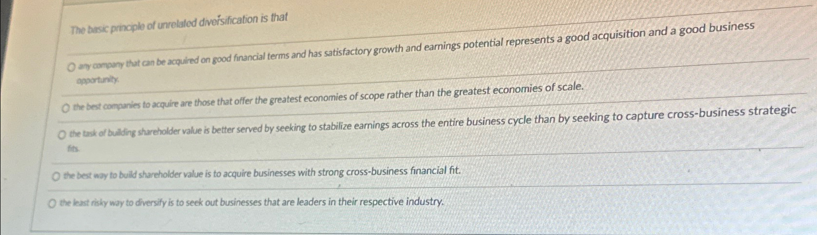 Solved The basic principle of unrelated diversification is | Chegg.com