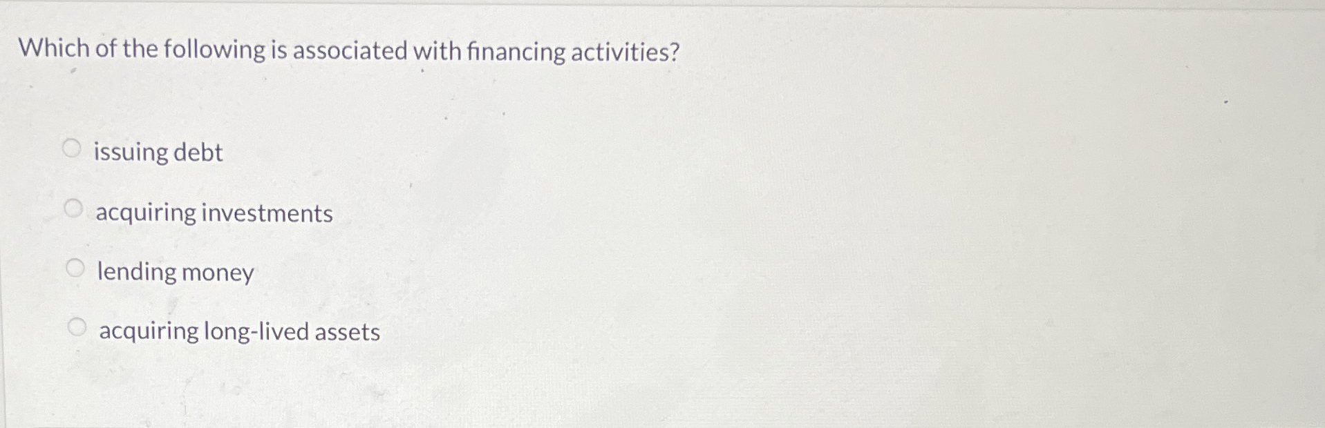 Solved Which of the following is associated with financing | Chegg.com