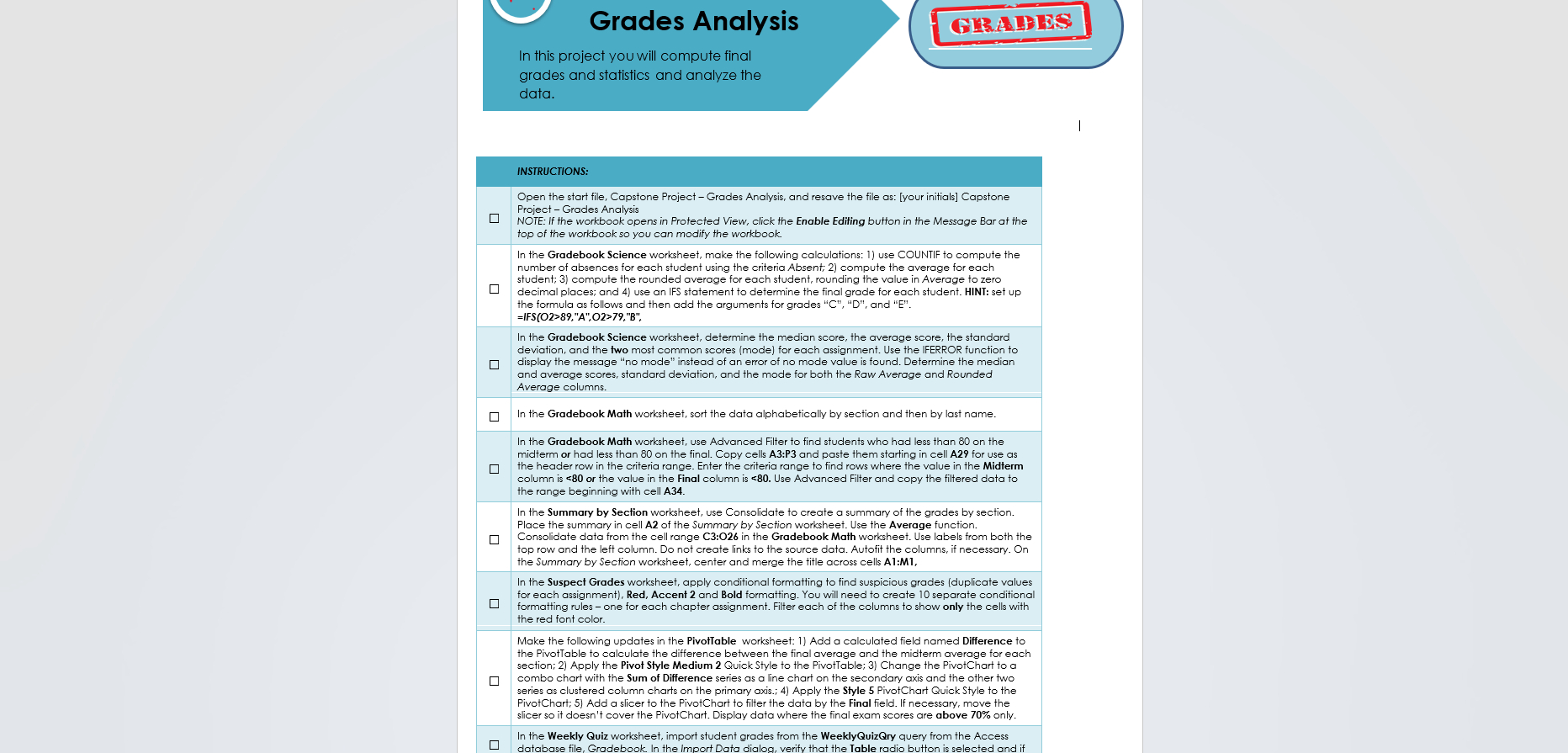 Solved Grades AnalysisIn this project you will compute final | Chegg.com
