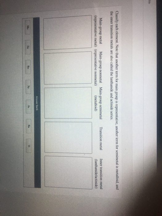 Solved ble Classify each element. Note that another term for | Chegg.com