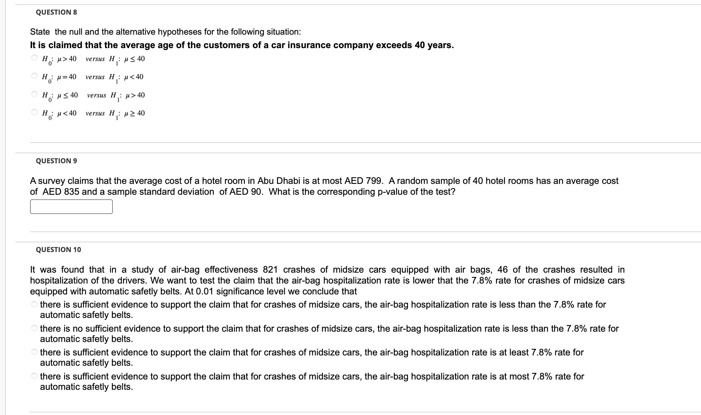 Solved QUESTION 8State the null and the alternative | Chegg.com
