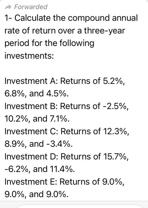 Solved Forwarded 1- Calculate the compound annual rate of | Chegg.com