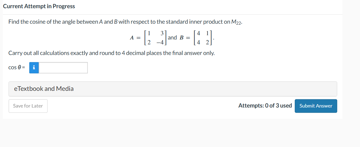 Solved Current Attempt in ﻿ProgressFind the cosine of ﻿the | Chegg.com