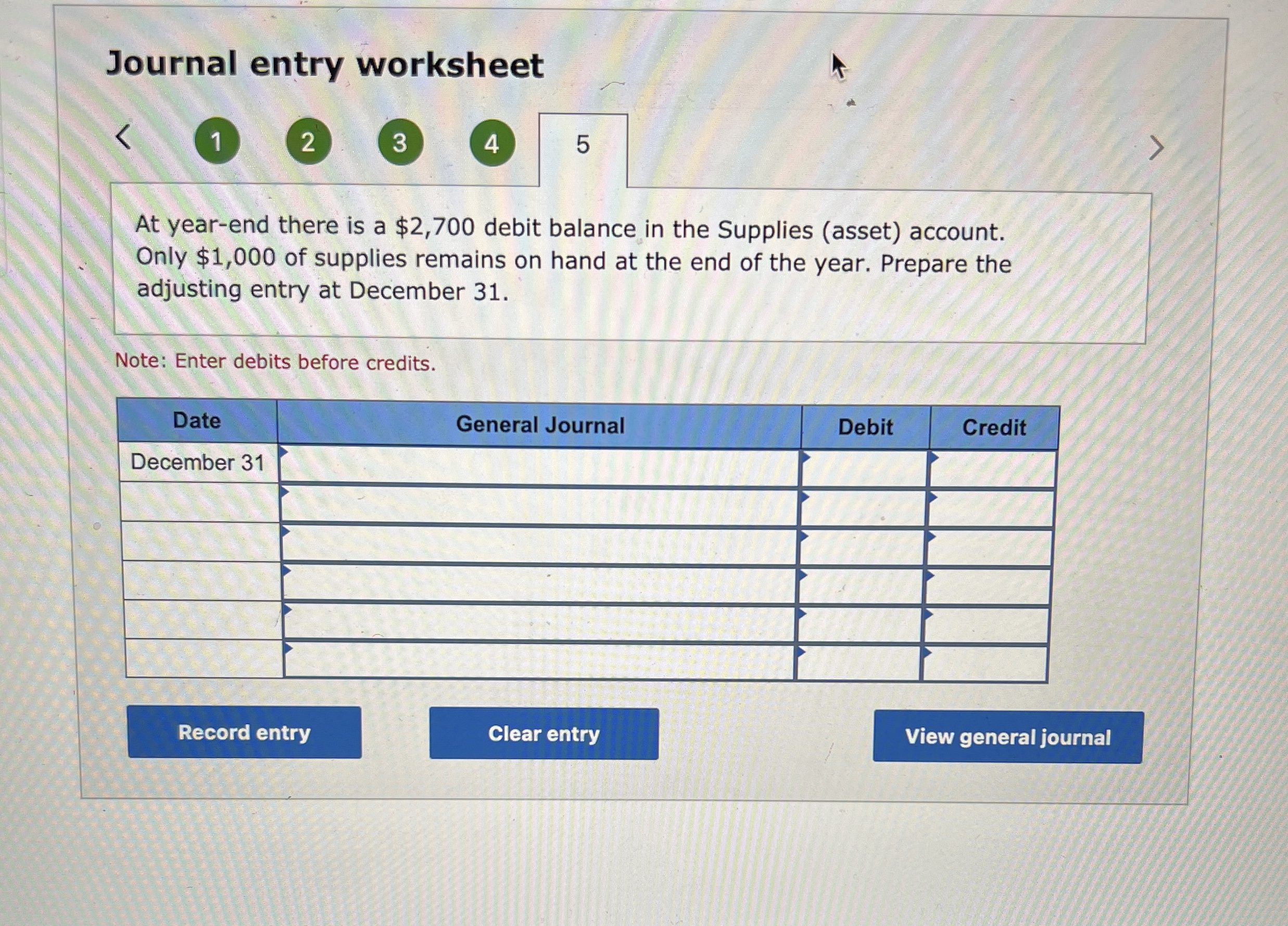 Solved Journal entry worksheet12345At year-end there is a | Chegg.com