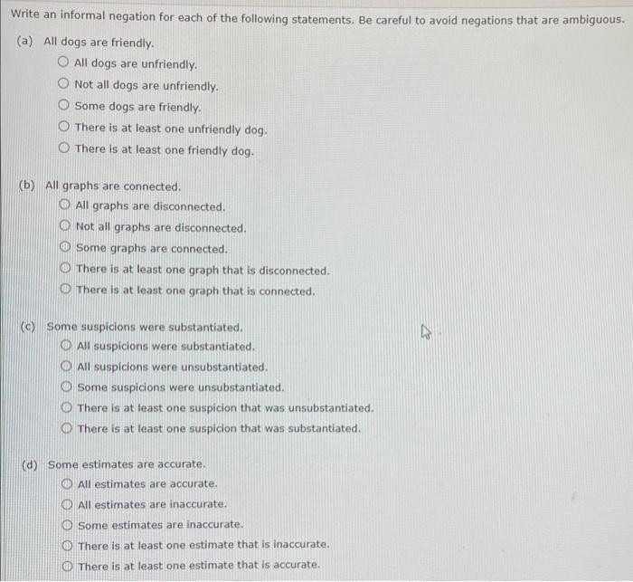 Solved Write an informal negation for each of the following | Chegg.com