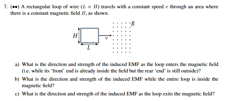 [Solved]: (*) A rectangular loop of wire (L times H) travels