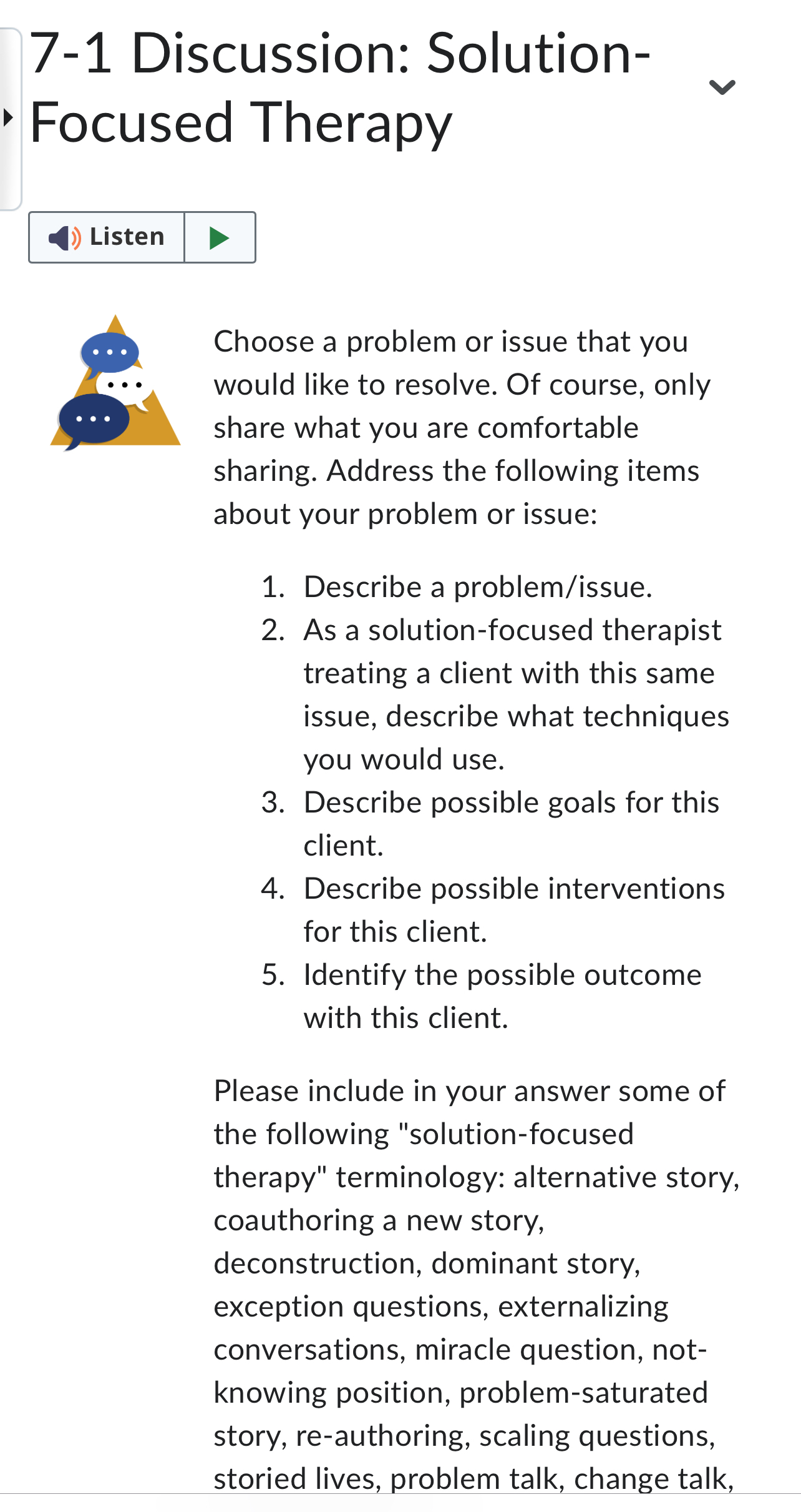 Solved 7-1 ﻿Discussion: Solution-Focused TherapyChoose a | Chegg.com
