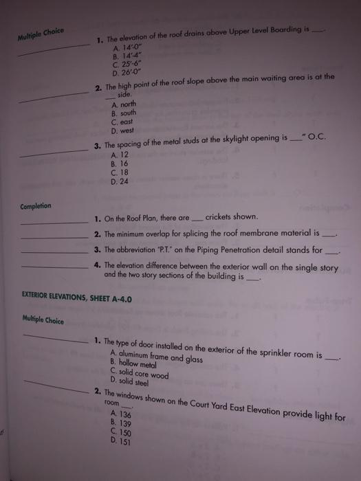 Completion 1. The southernmost rim inlet elevation | Chegg.com