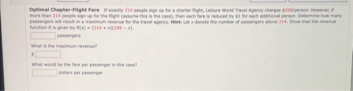 Solved Optimal Chapter-Flight Fare If exactly 214 people | Chegg.com
