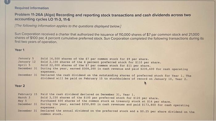 Solved Required information Problem 11-26A (Algo) Recording | Chegg.com