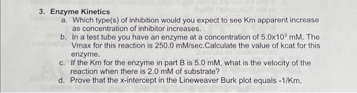 Solved 3. Enzyme Kinetics a. Which type(s) of inhibition | Chegg.com