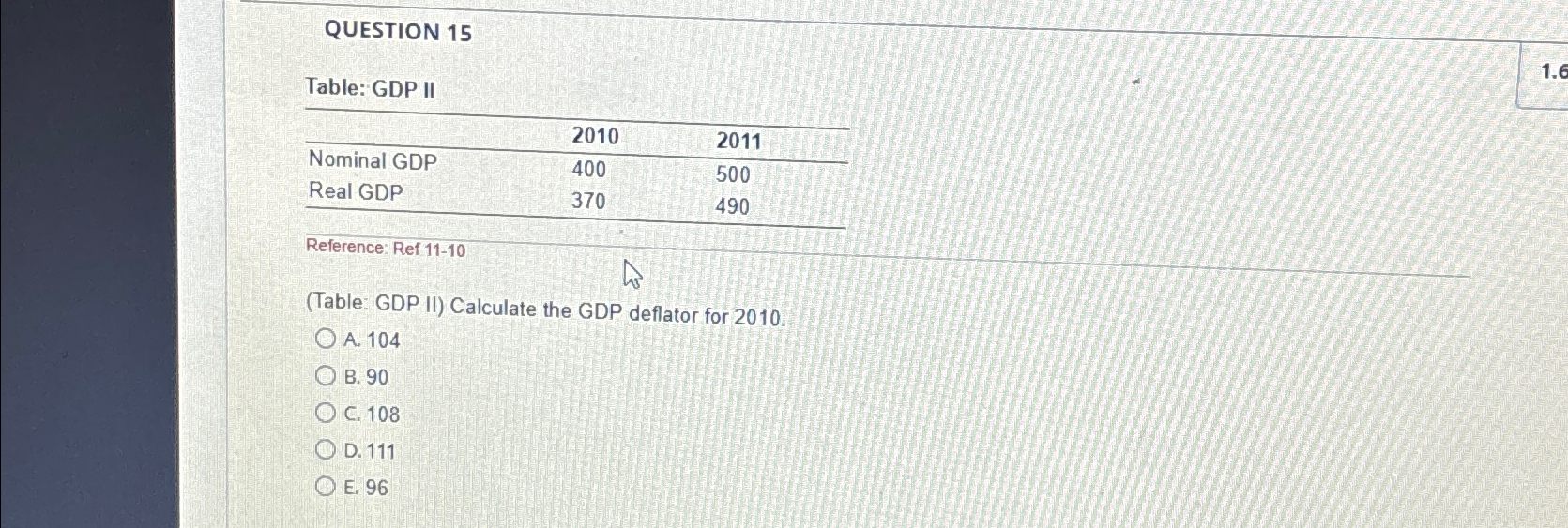 Solved QUESTION 15Table: GDP II\table[[,2010,2011 | Chegg.com