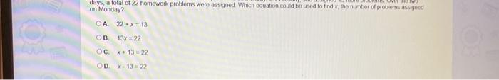 days, a total of 22 homework probloms were assigned. | Chegg.com