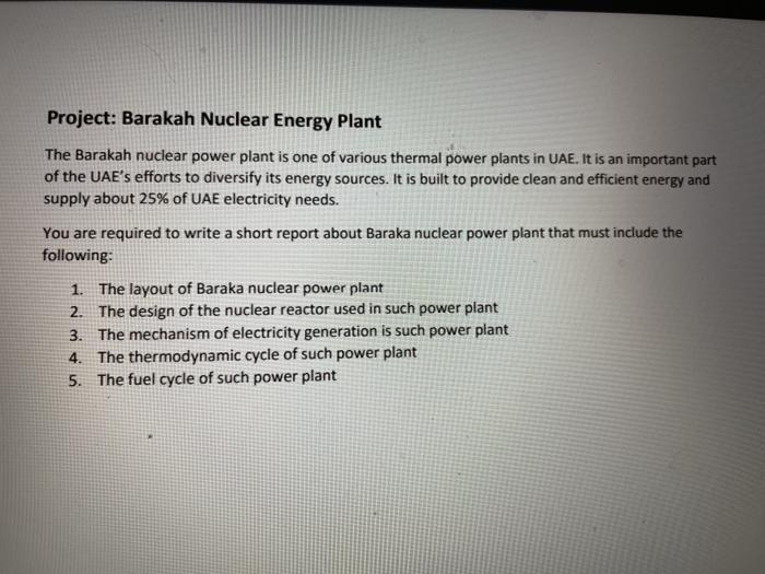 Solved Project: Barakah Nuclear Energy Plant The Barakah | Chegg.com