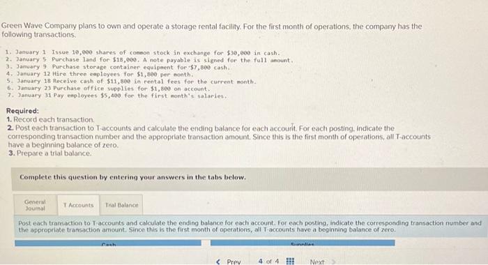 post each transaction to T accounts and calculate the | Chegg.com